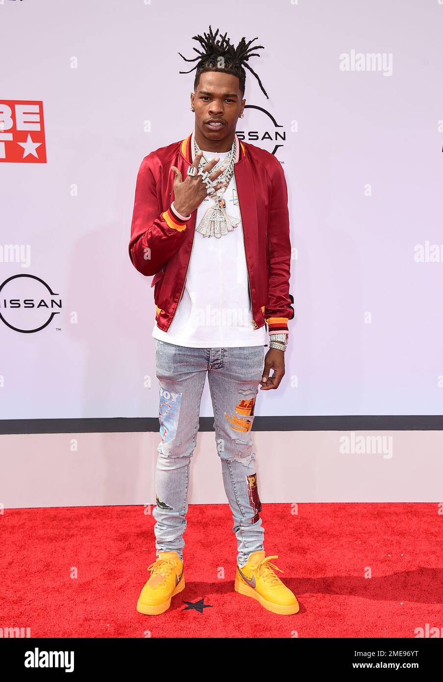Lil Baby arrives at the BET Awards on Sunday, June 27, 2021, at the ...