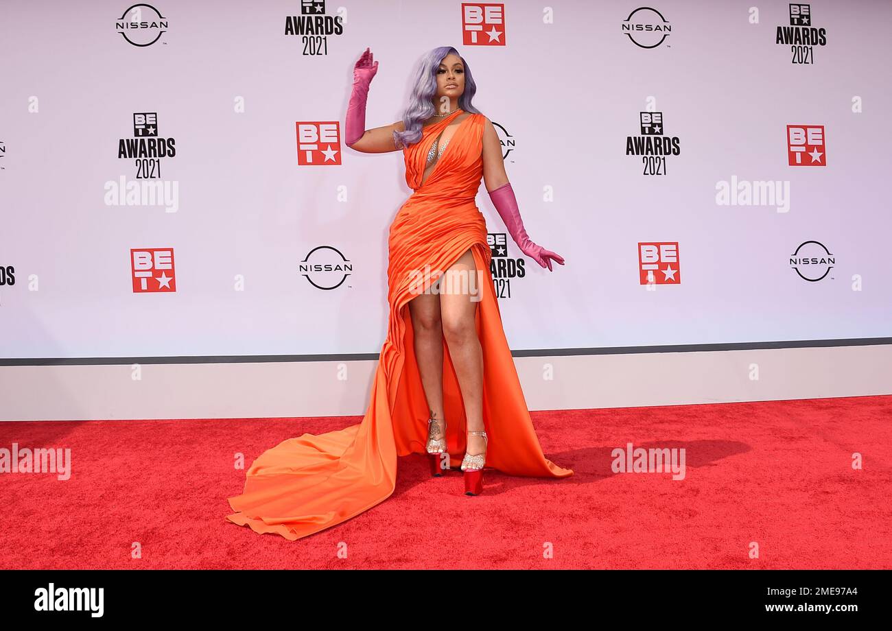 Latto arrives at the BET Awards on Sunday, June 27, 2021, at the ...
