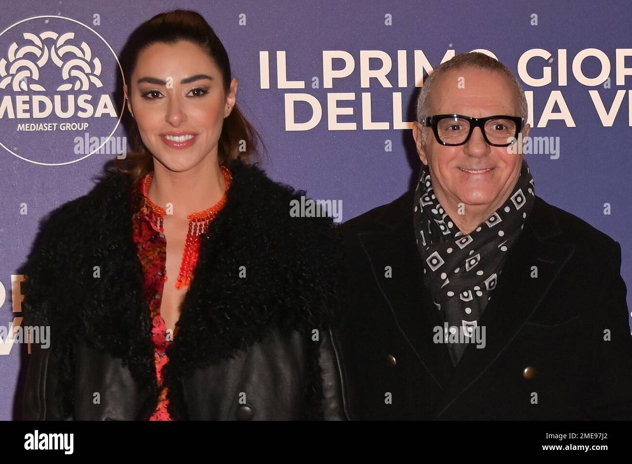Rome, Italy. 23rd Jan, 2023. Claudia Capellini (l) and Giorgio Panariello (r) attend the red ...