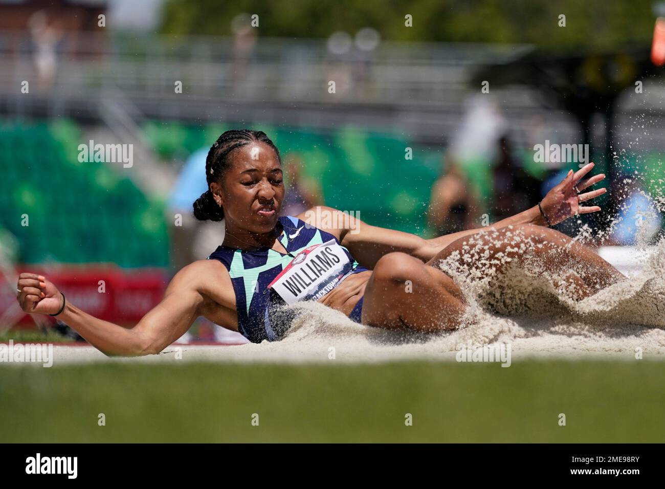 Kendell Williams competes during the heptathlon long jump at the U.S ...