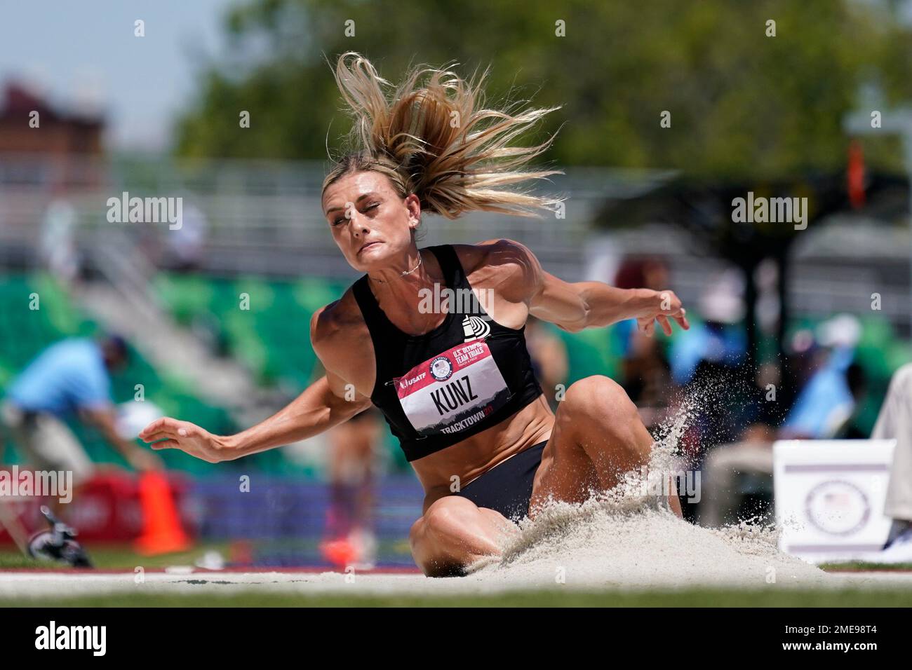 Annie Kunz competes during the heptathlon long jump at the U.S. Olympic ...