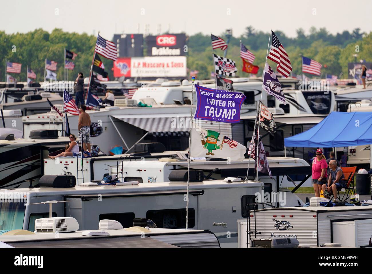 Race fans stand on campers in the infield before the NASCAR Cup Series ...