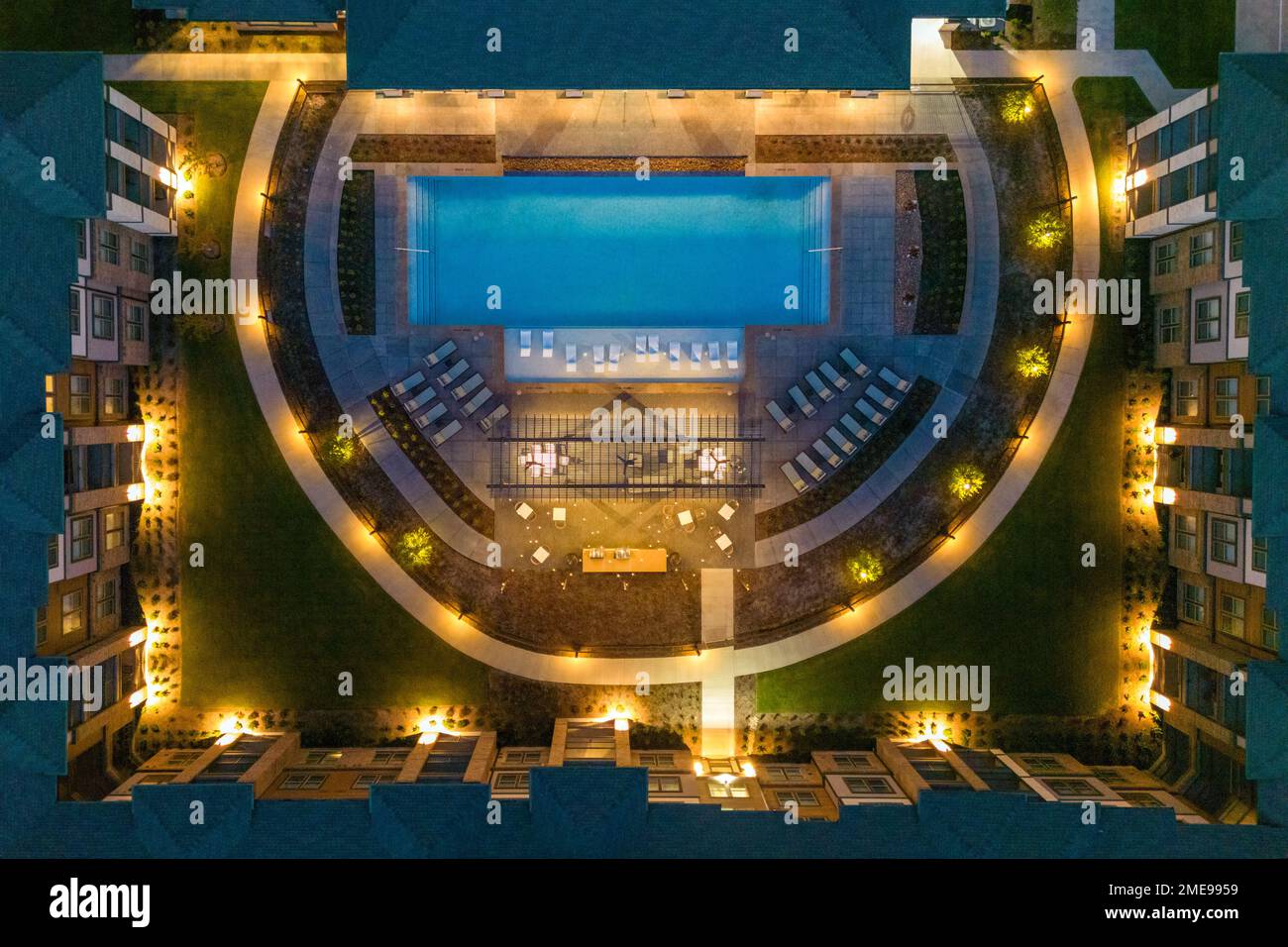 Aerial view from drone of mansions or hotel with beautiful buildings ...