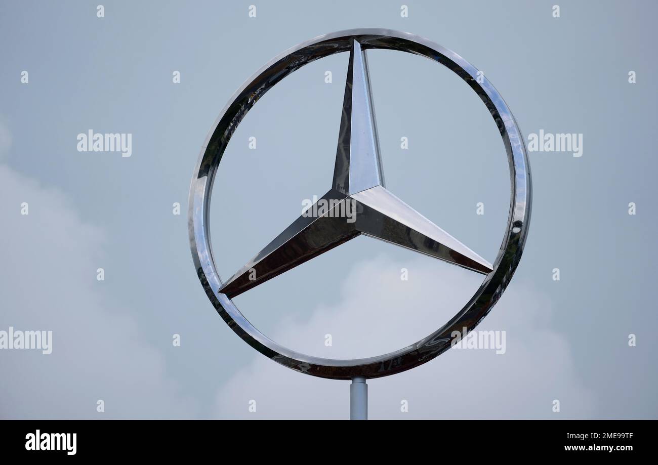 A logo of the German car manufacturer Mercedes Benz is pictured in ...