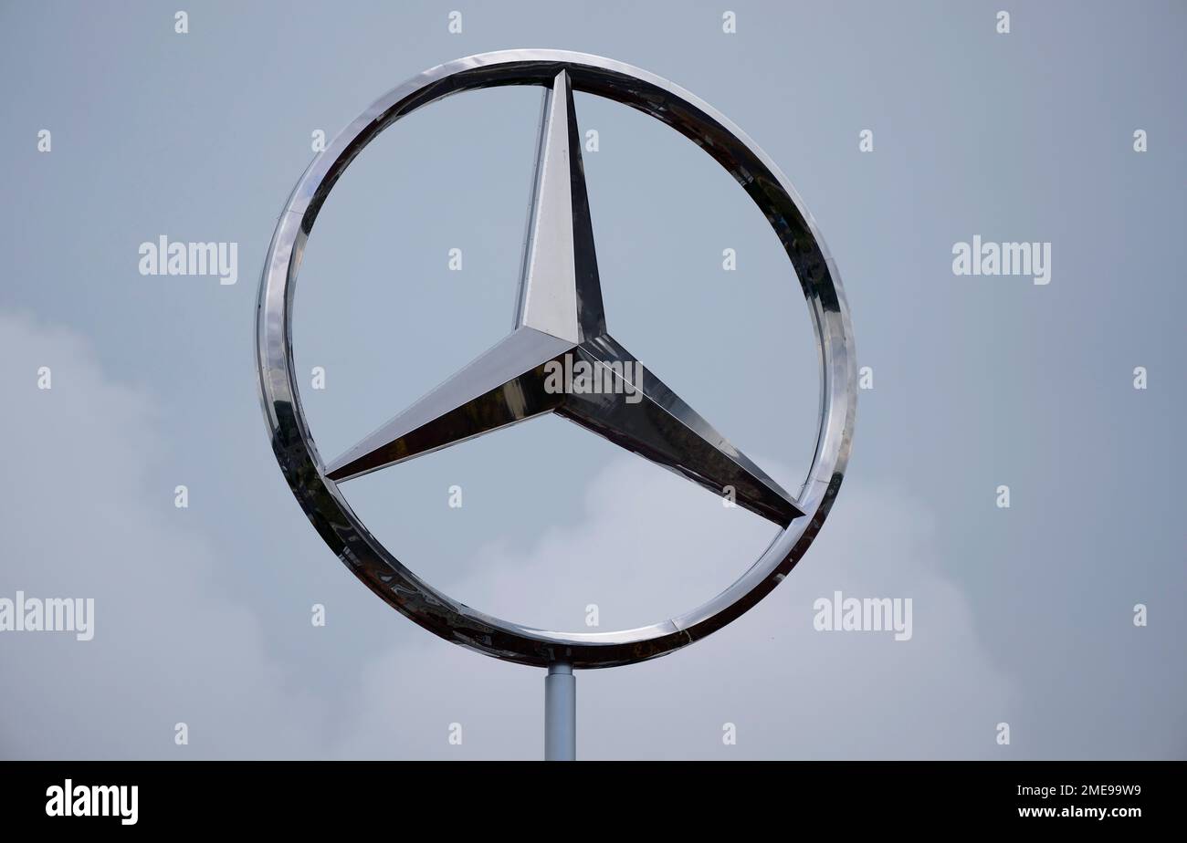 A logo of the German car manufacturer Mercedes Benz is pictured in ...