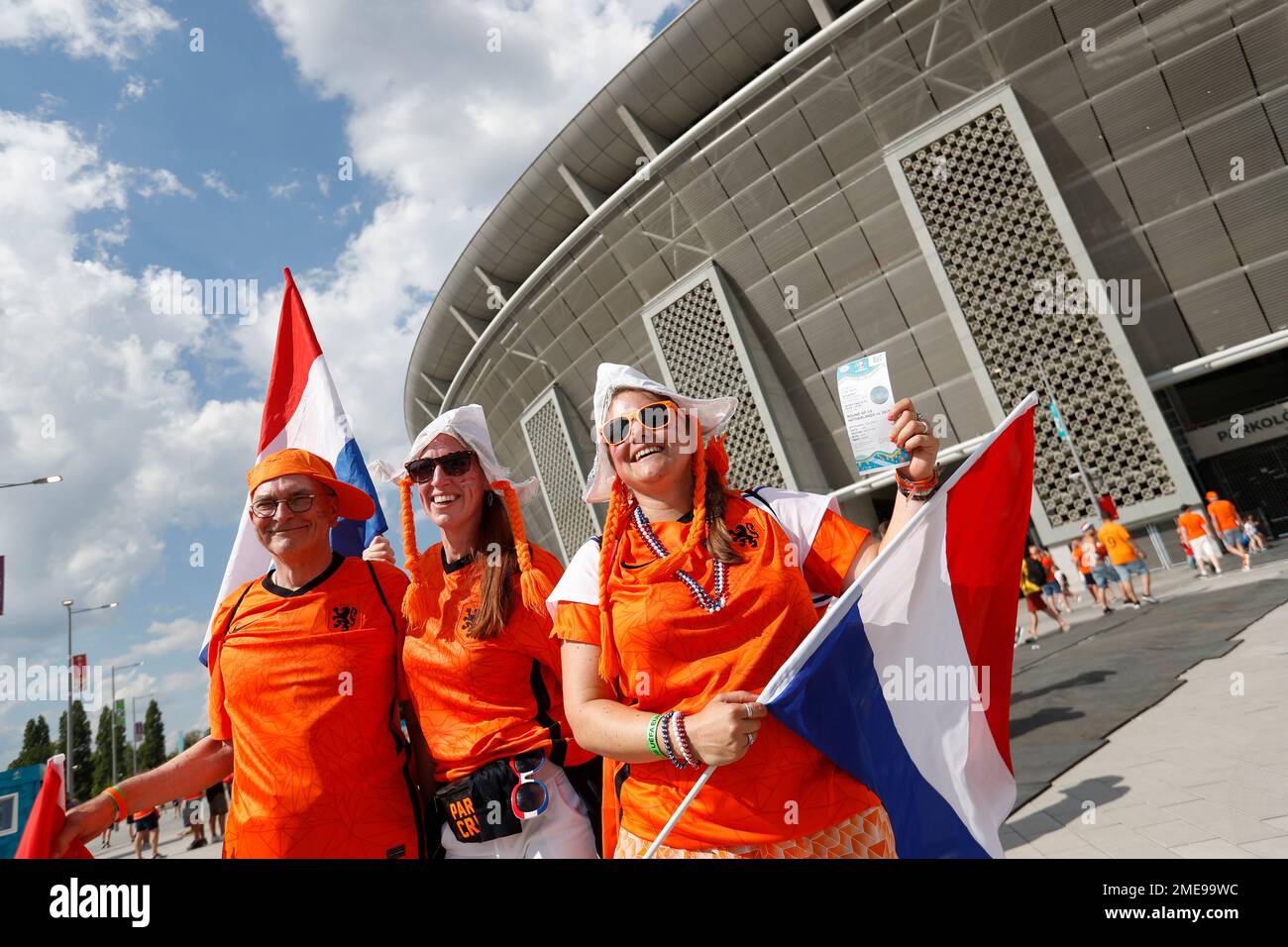 Dutch fans stand outside the stadium before the Euro 2020 soccer ...