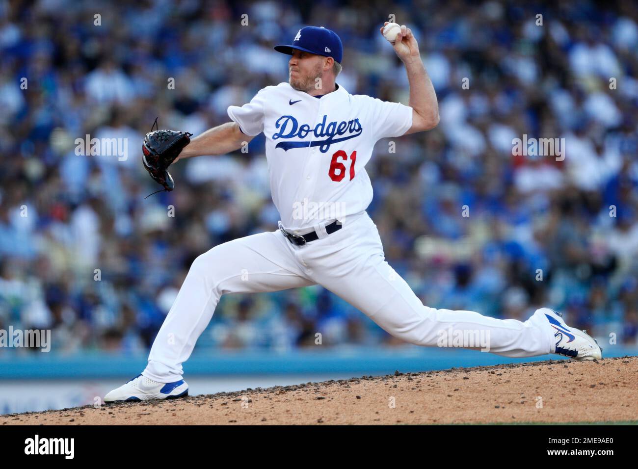 Los Angeles Dodgers relief pitcher Garrett Cleavinger throws to a ...