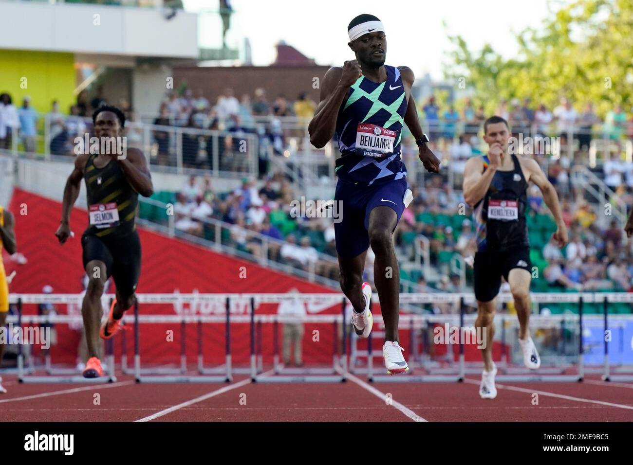 Rai Benjamin wins the men's 400-meter hurdles at the U.S. Olympic Track ...