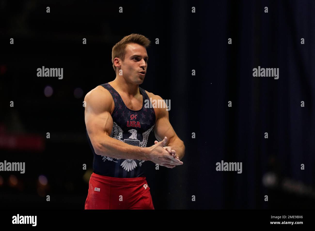 Sam Mikulak after the parallel bars during the men's U.S. Olympic ...