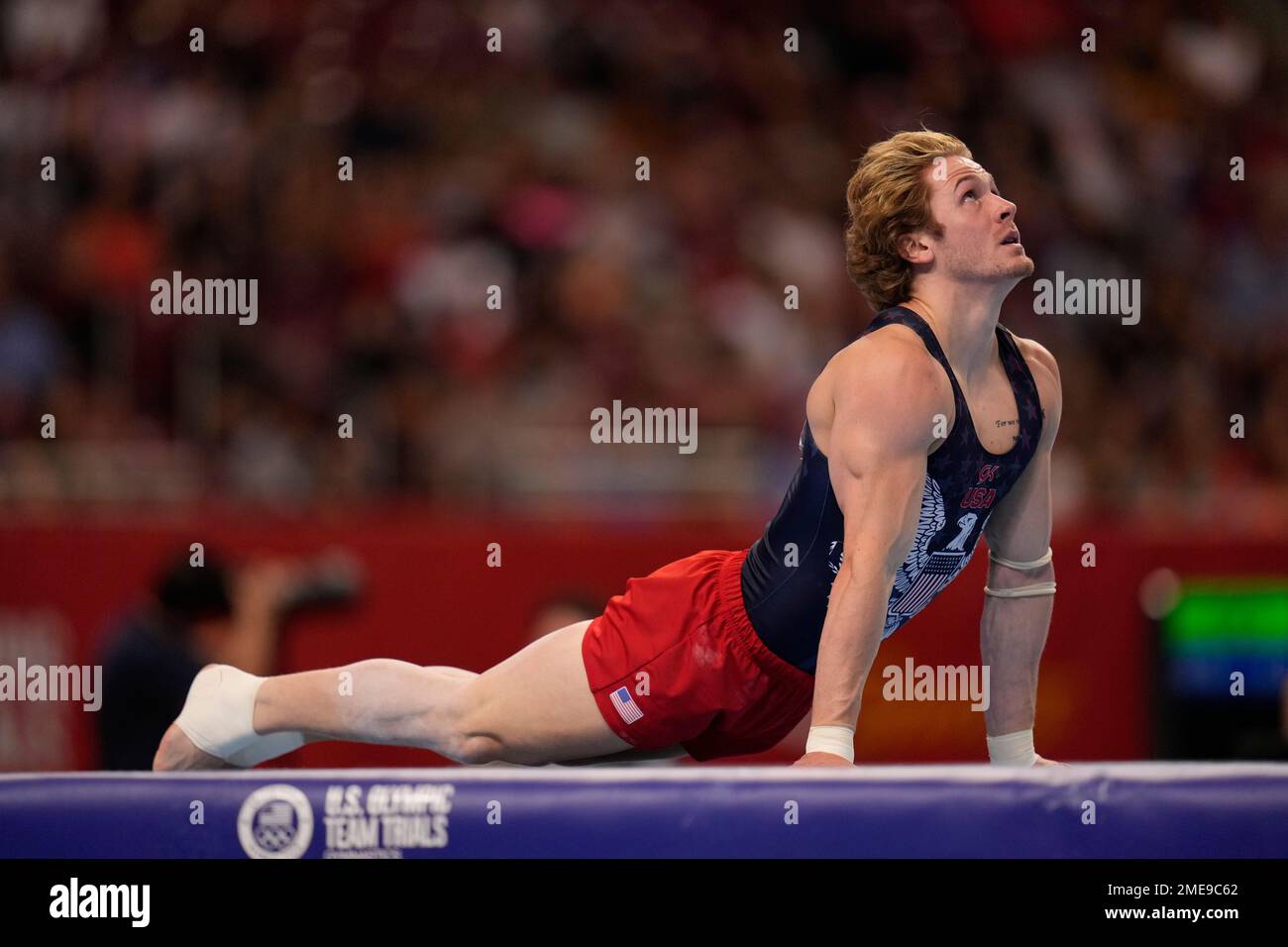 Gage Dyer competes in the floor exercise during the men's U.S. Olympic ...