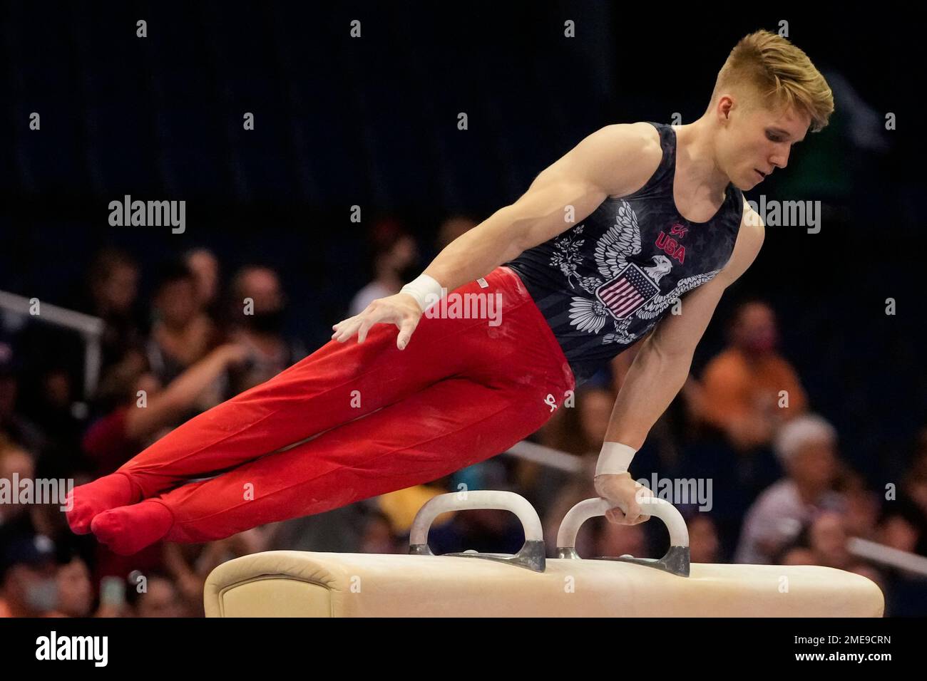 Shane Wiskus competes on the pommel horse during the men's U.S. Olympic ...