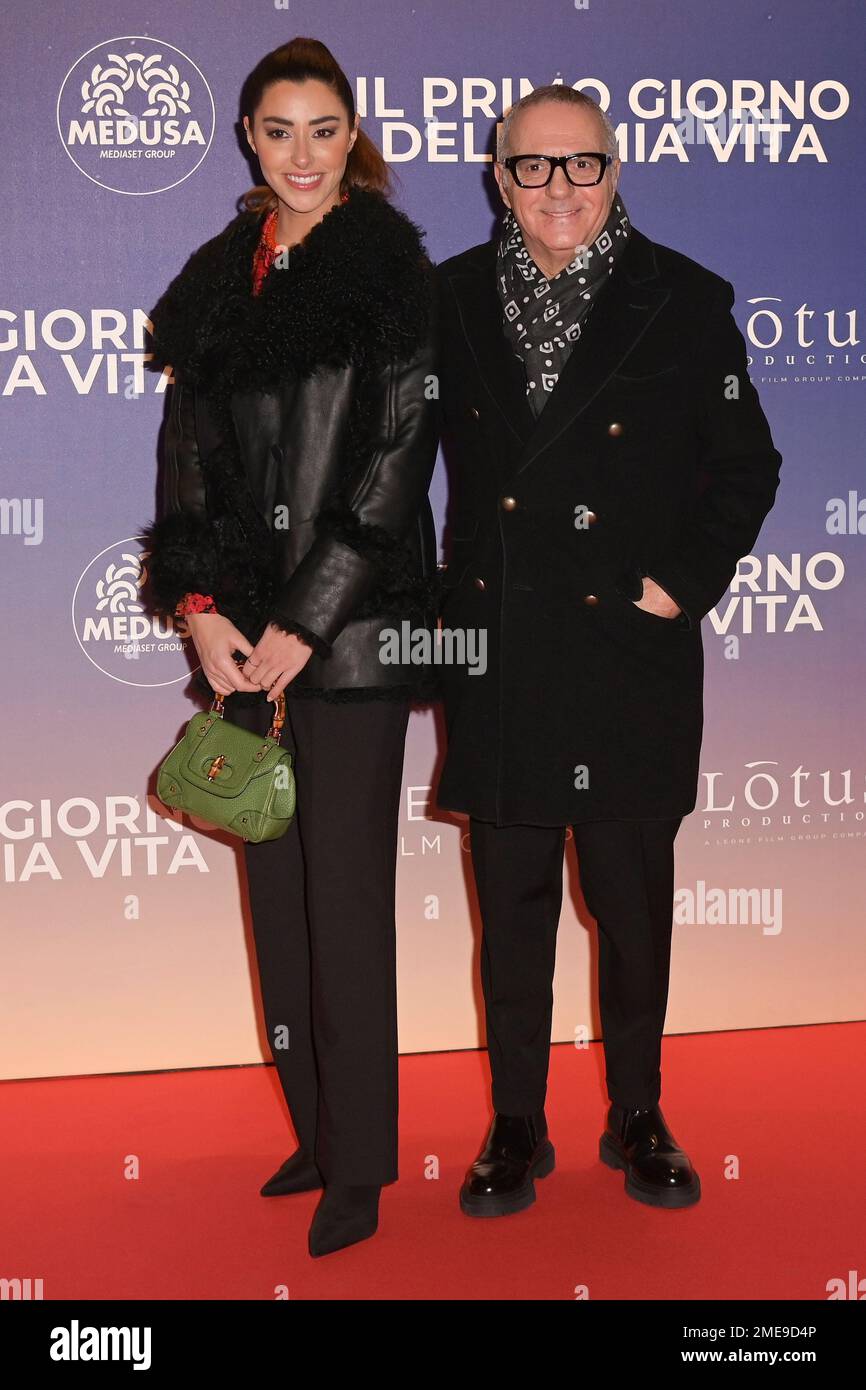 Claudia Capellini (l) and Giorgio Panariello (r) attend the red carpet of the movie "Il primo ...