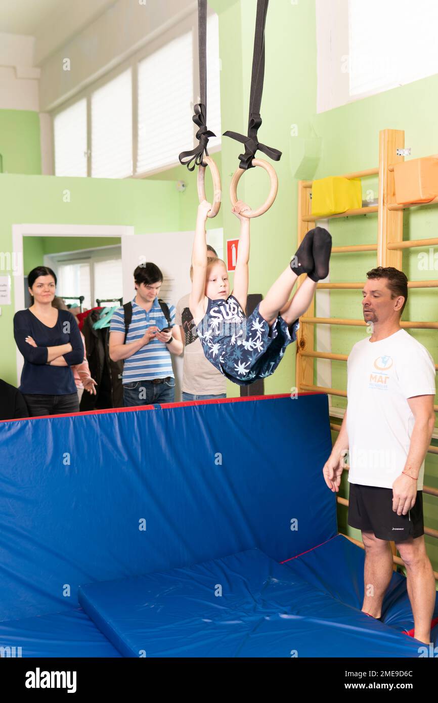 MOSCOW, RUSSIA-DEC 18, 2022: sportsman boy activity exercise training ...