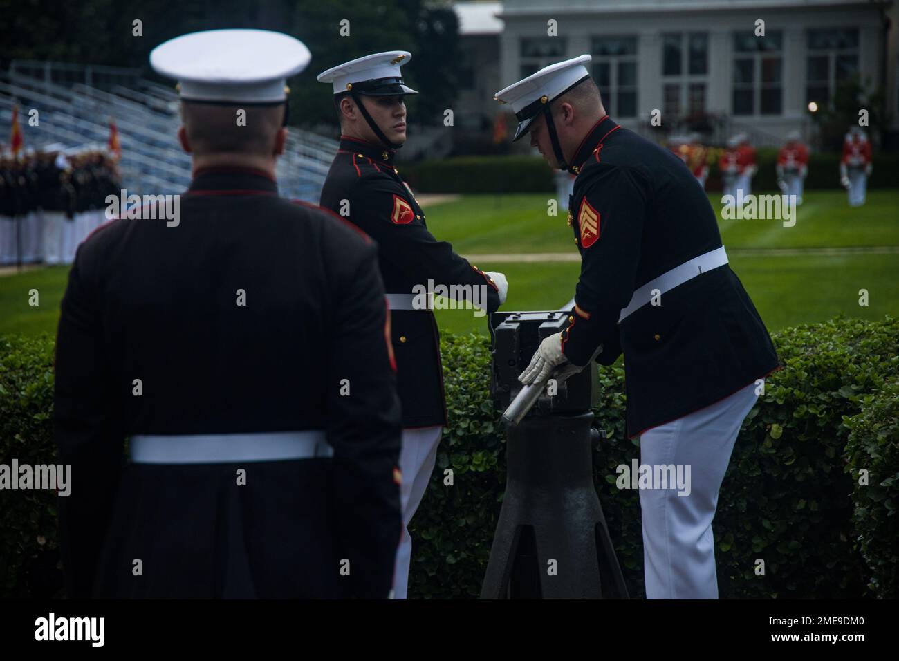 Body Bearers with Marine Barracks Washington fire an 11-round salute ...
