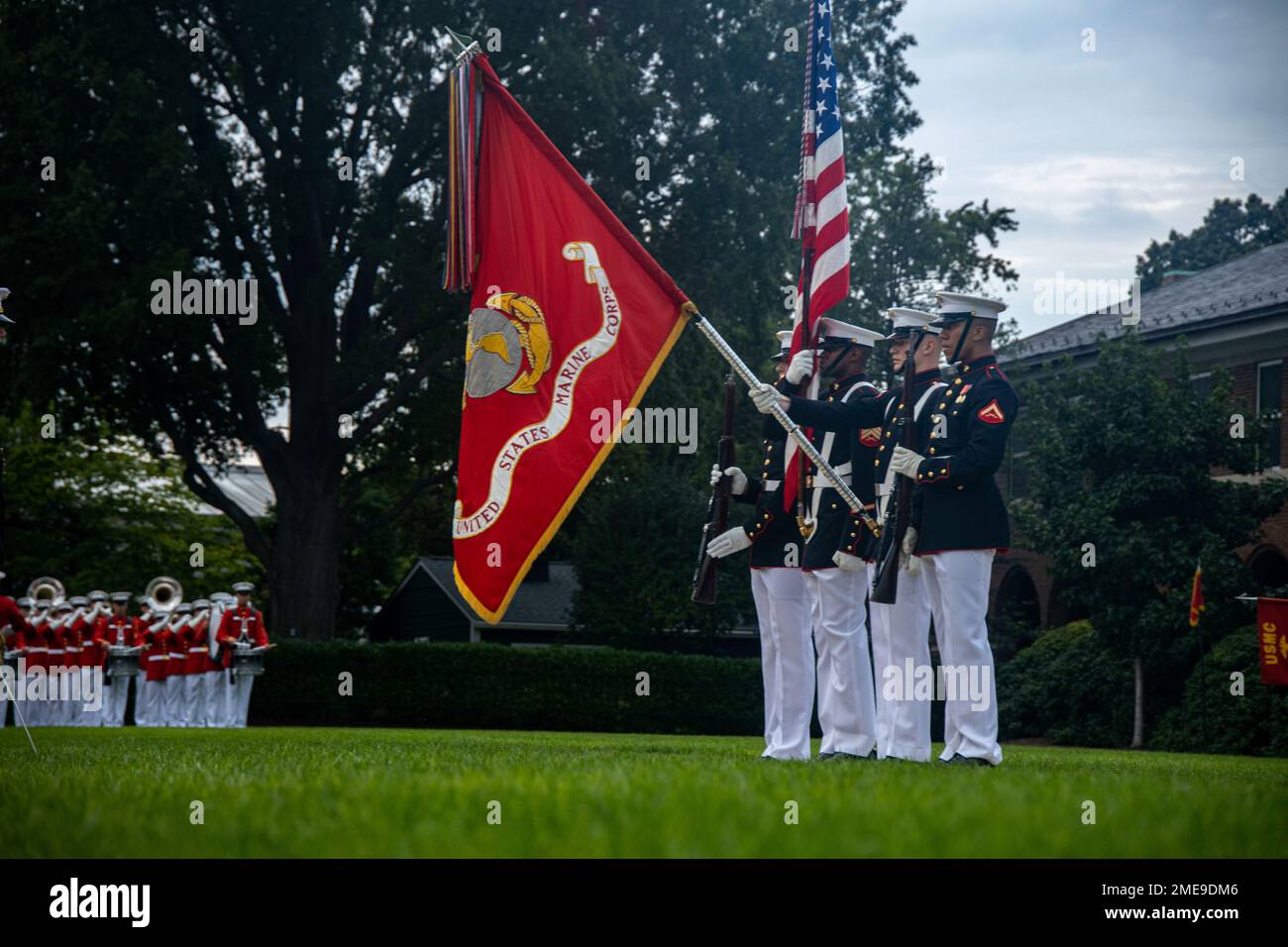 Marines with the Official U.S. Marine Corps Color Guard present the U.S ...