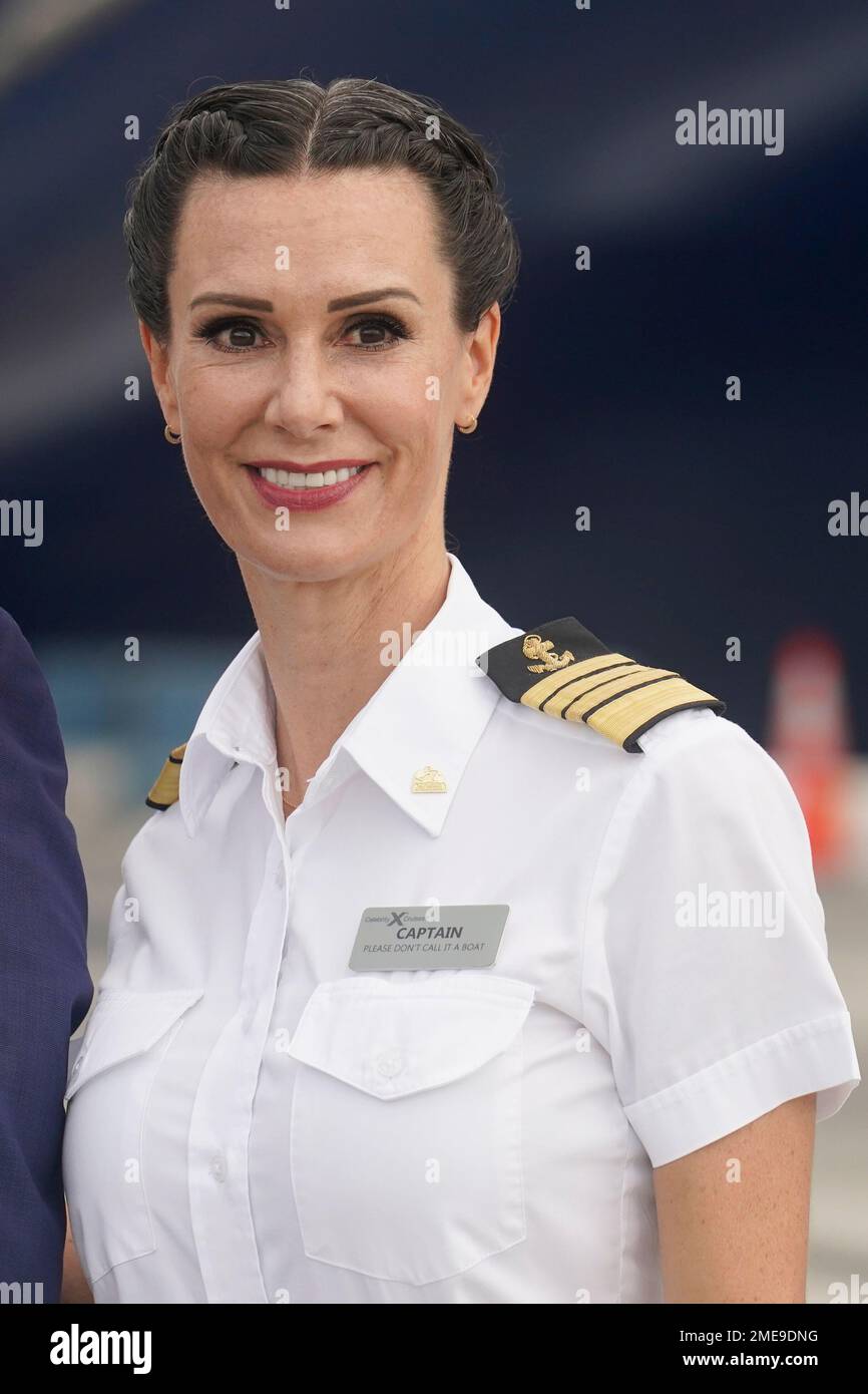 Captain Kate McCue, Celebrity Cruise Edge captain, stands near the ...