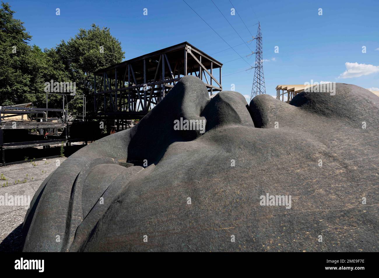 A giant stage prop is displayed at the scenery lab of the Arena di ...