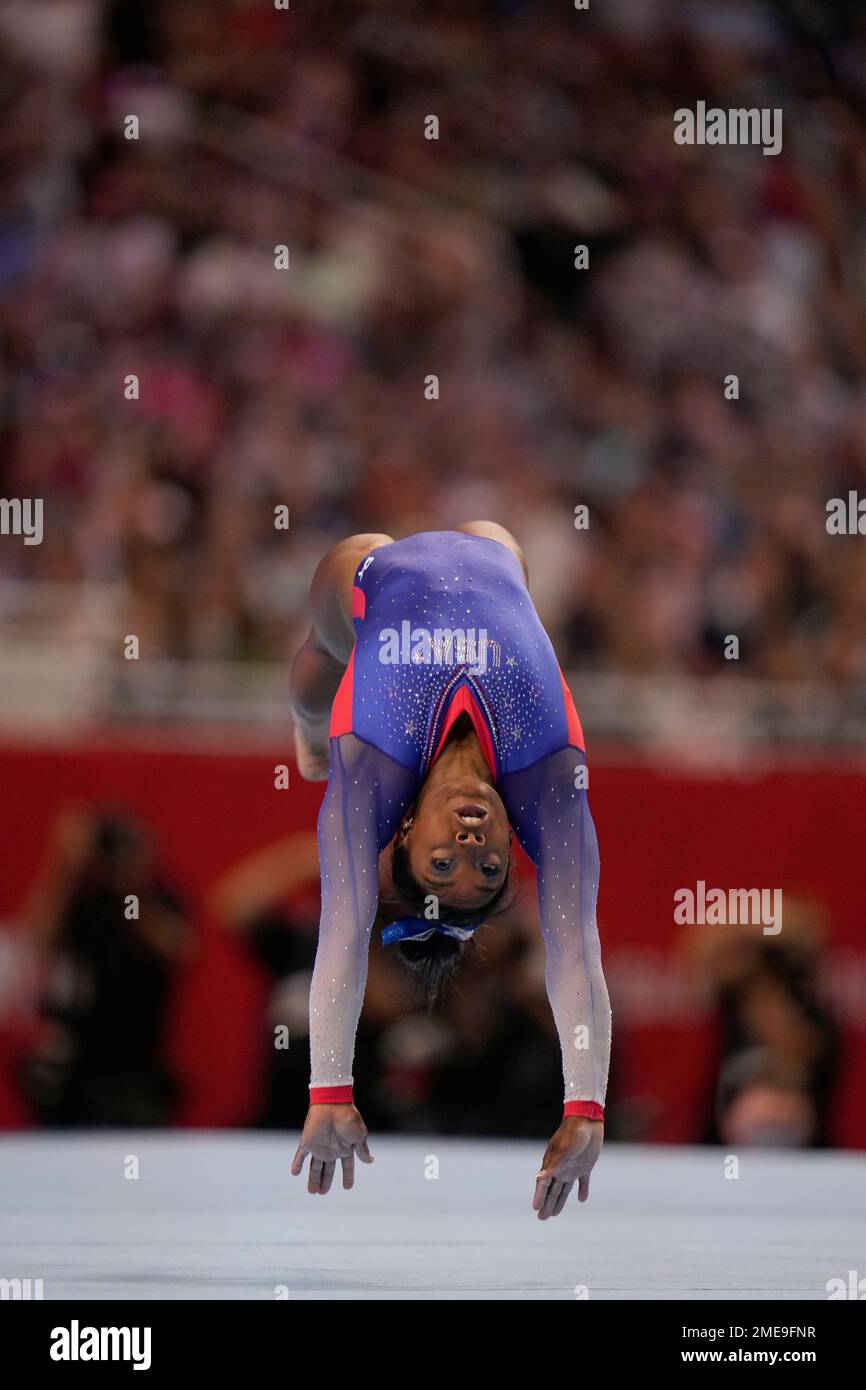 Simone Biles competes in the floor exercise during the women's U.S ...