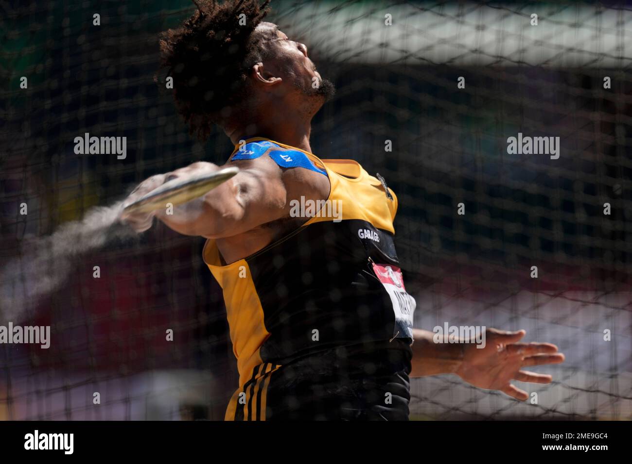 Sam Mattis competes during the finals of men's discus throw at the U.S ...