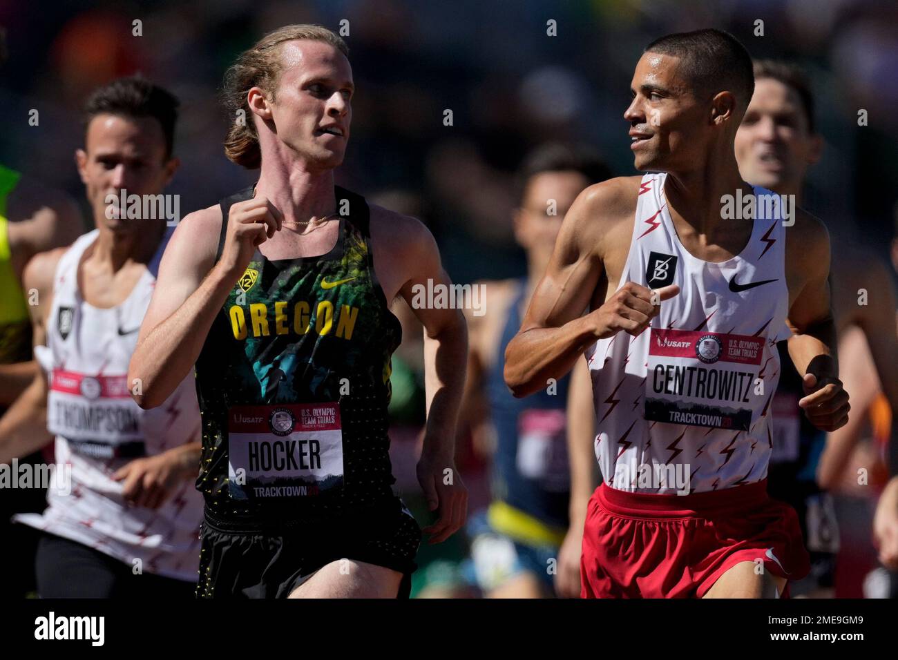 Matthew Centrowitz, right, finishes ahead of Cole Hocker during a semi ...