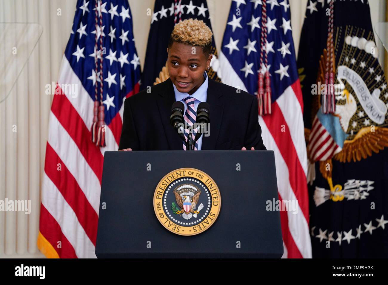 Ashton Mota, of the GenderCool Project, speaks during an event to ...