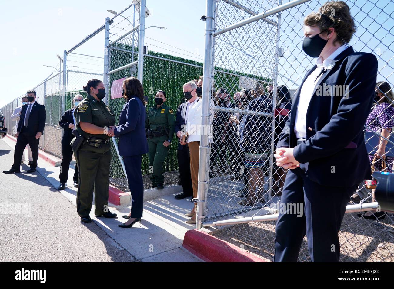 Vice President Kamala Harris talks to Gloria Chavez, Chief Patrol Agent ...