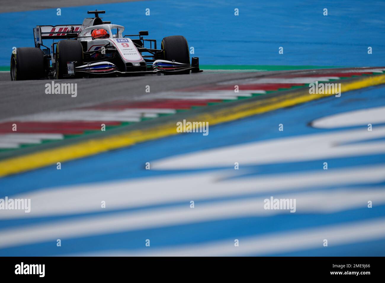 Haas driver Nikita Mazepin of Russia steers his car during the second ...