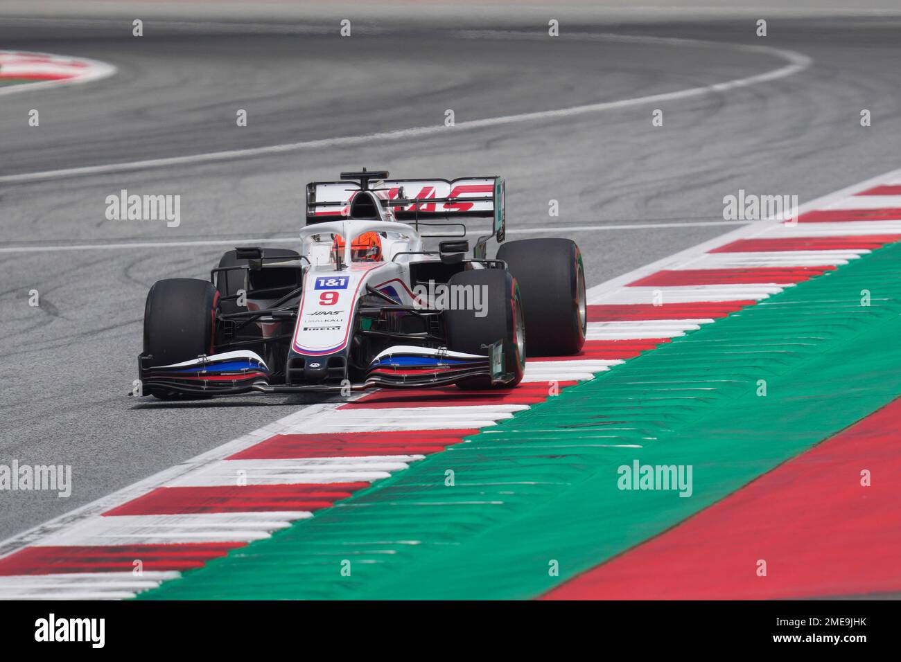 Haas driver Nikita Mazepin of Russia steers his car during the first ...