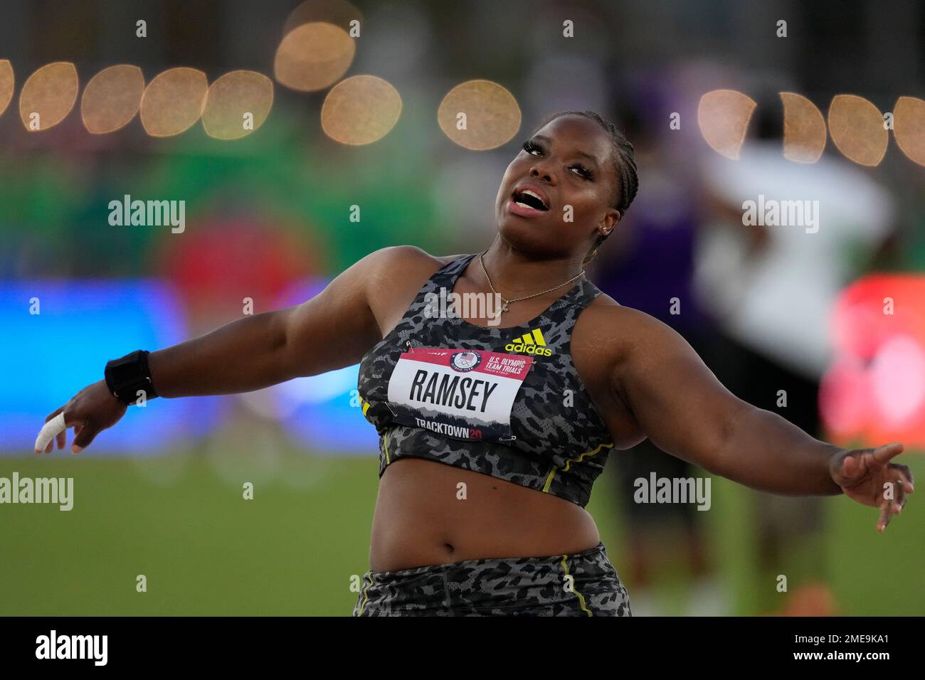 Jessica Ramsey competes during the finals for the women's shot put at ...