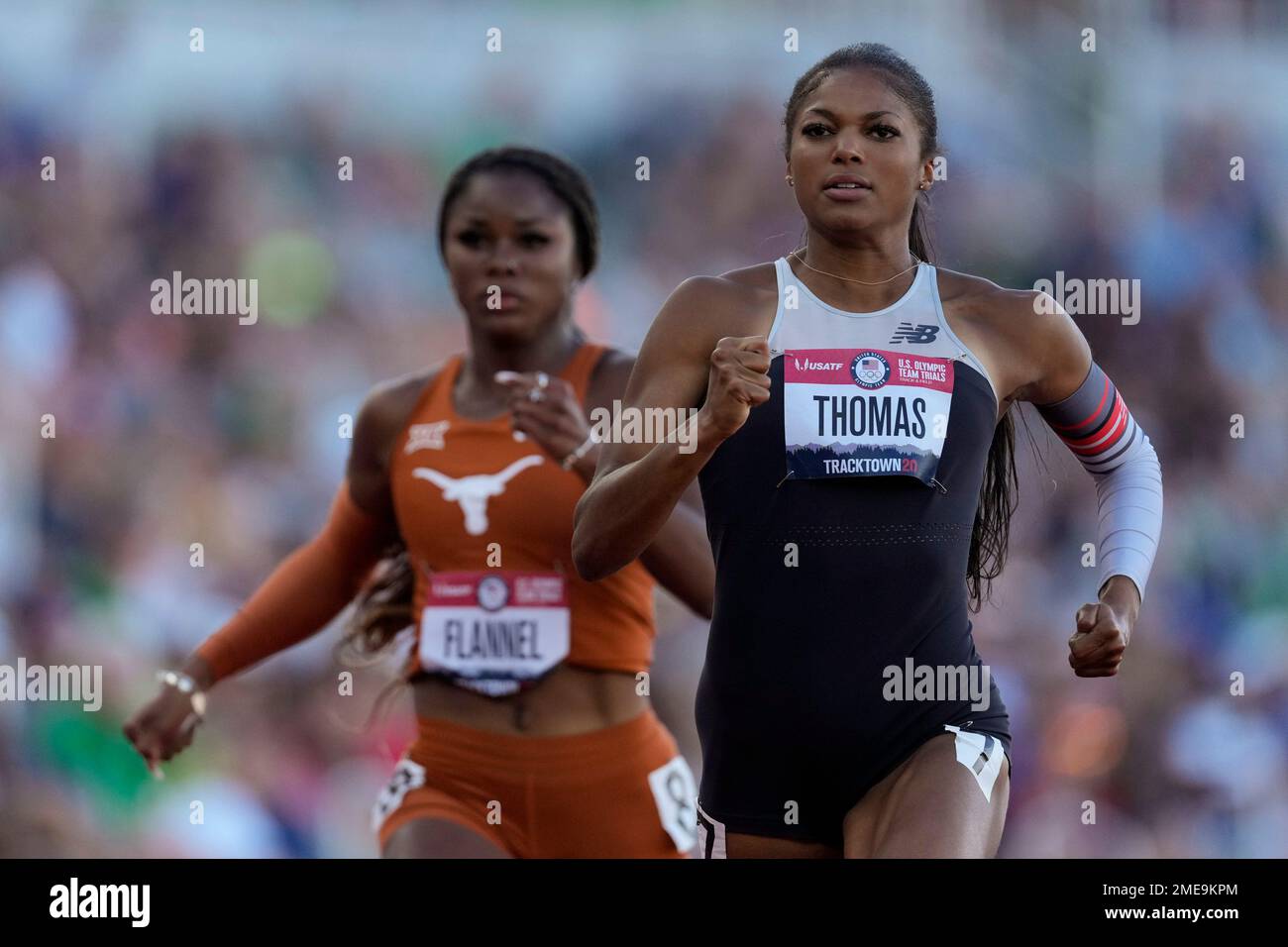 Gabby Thomas wins the fourth heat of the women's 200-meter run at the U ...