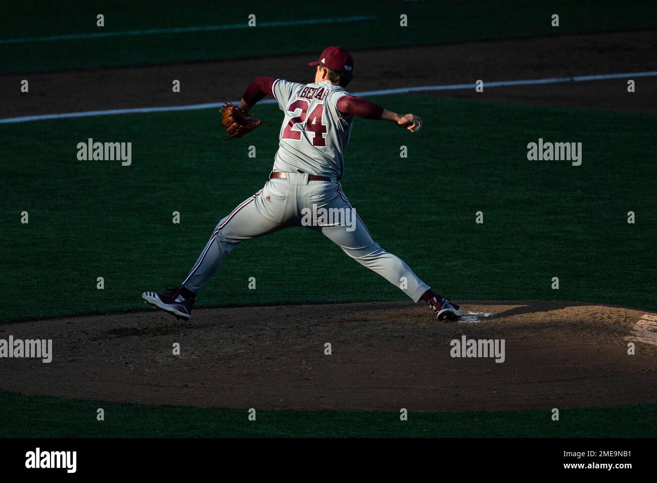 Mississippi State pitcher Will Bednar (24) throws a pitch against Texas ...