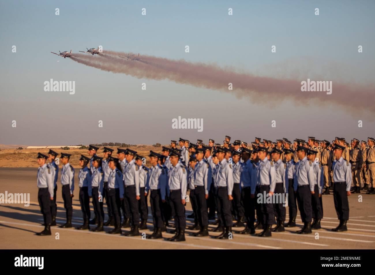 Israeli Ari force acrobat team fly over Israeli air force cadets during ...