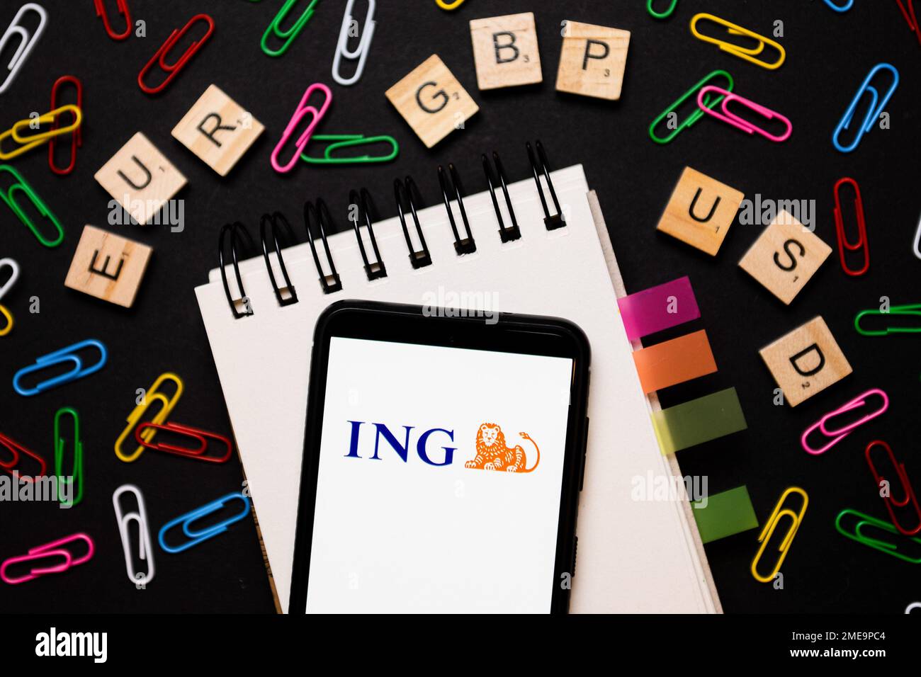 In this photo illustration, an ING Bank logo seen displayed on a ...