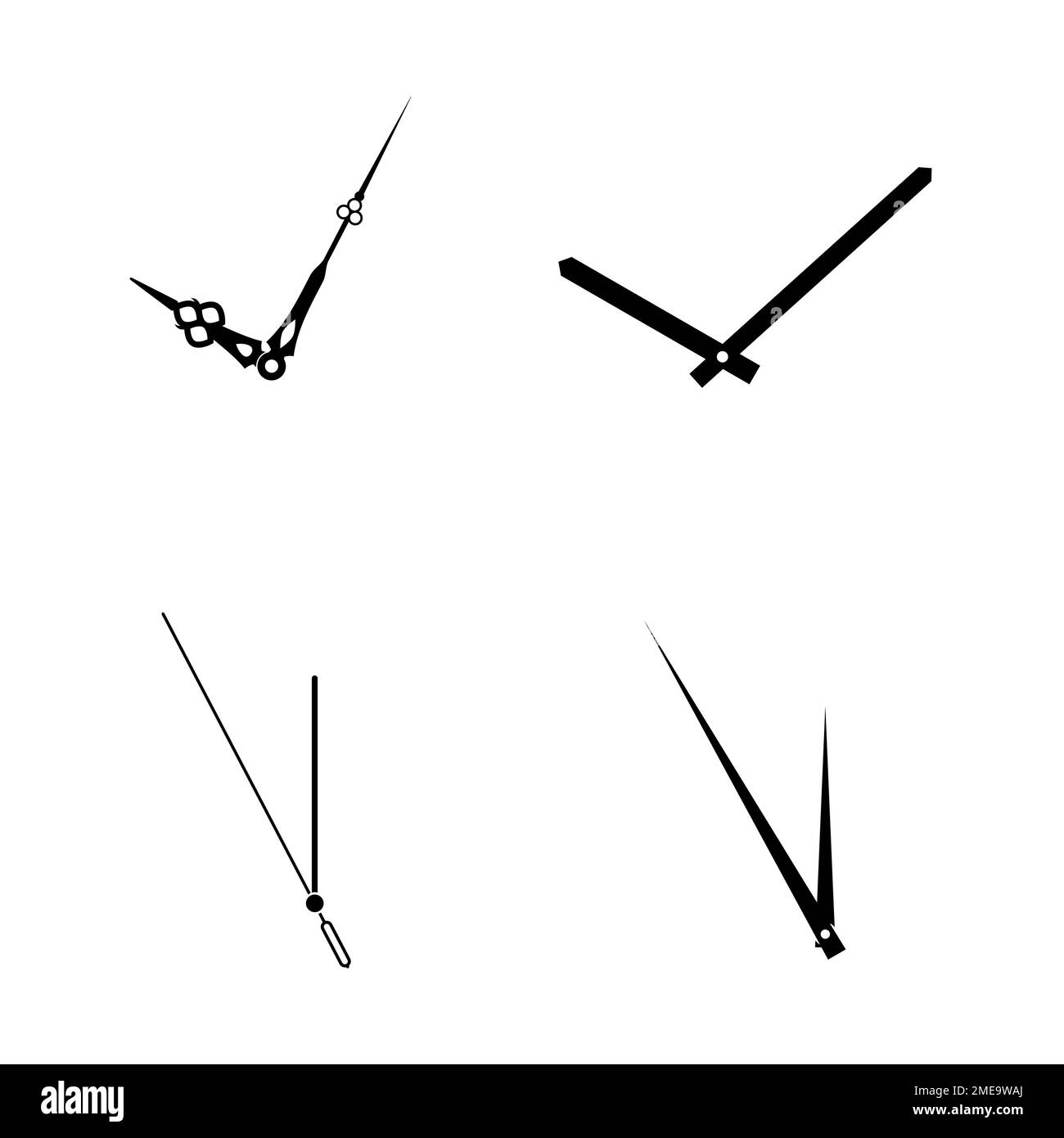 A set of hour hands of different shapes. Classic and modern. Flat ...
