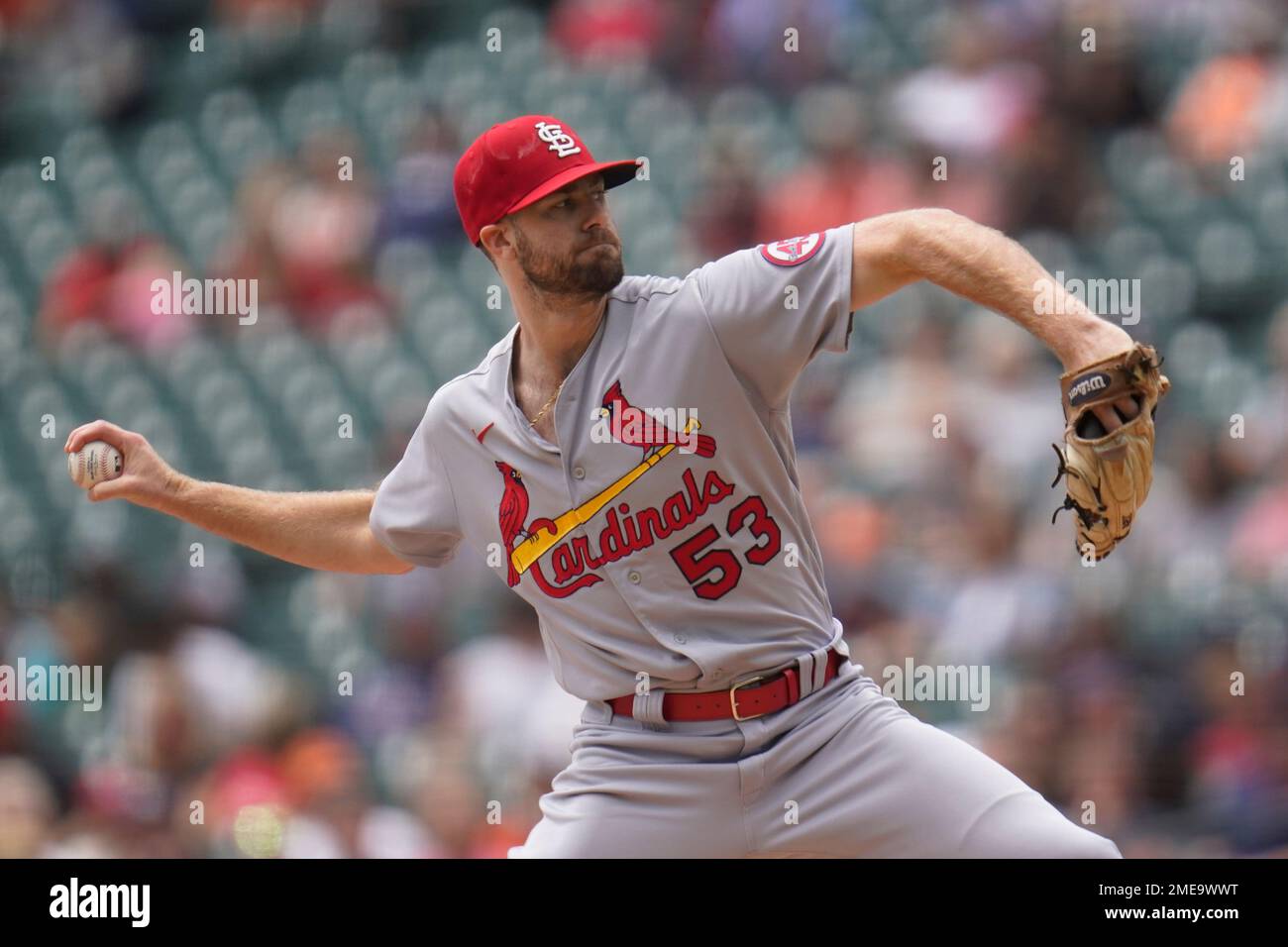 St. Louis Cardinals pitcher John Gant throws against the Detroit Tigers ...