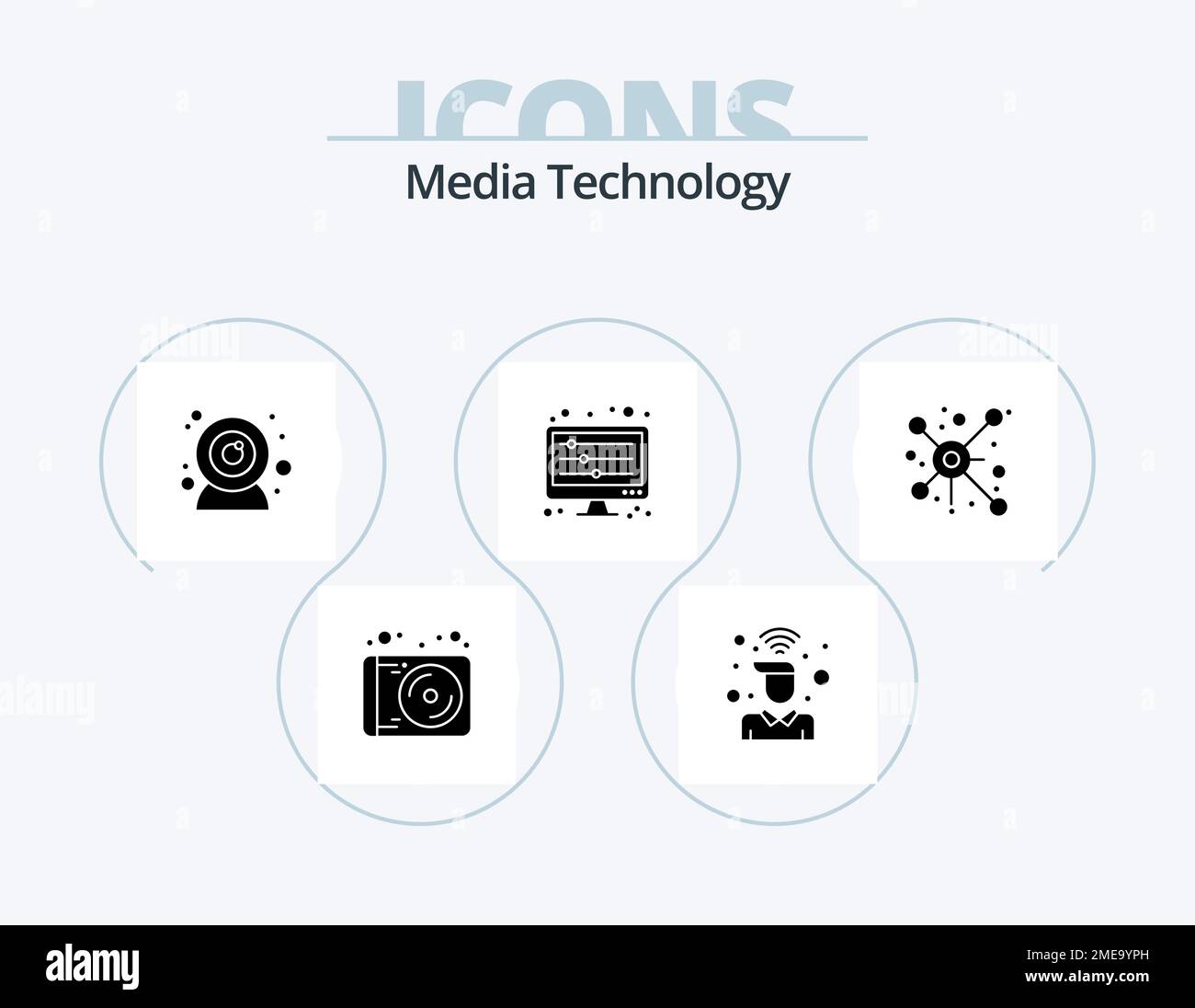 Media Technology Glyph Icon Pack 5 Icon Design. network. waves. wifi ...