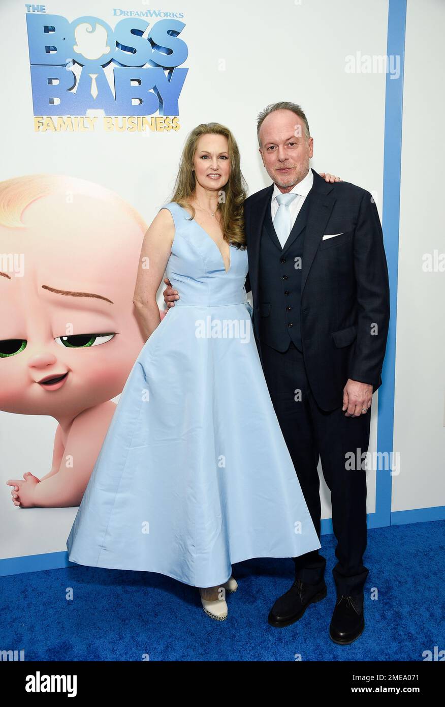 Director Tom McGrath, right, and wife Brieanne Cameron attend the world ...