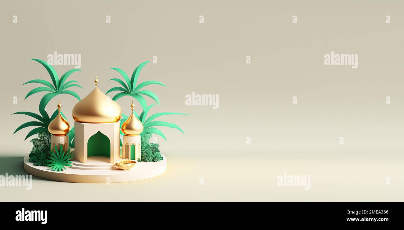 3D Mosque with Date Palms for Ramadan Background Stock Photo - Alamy