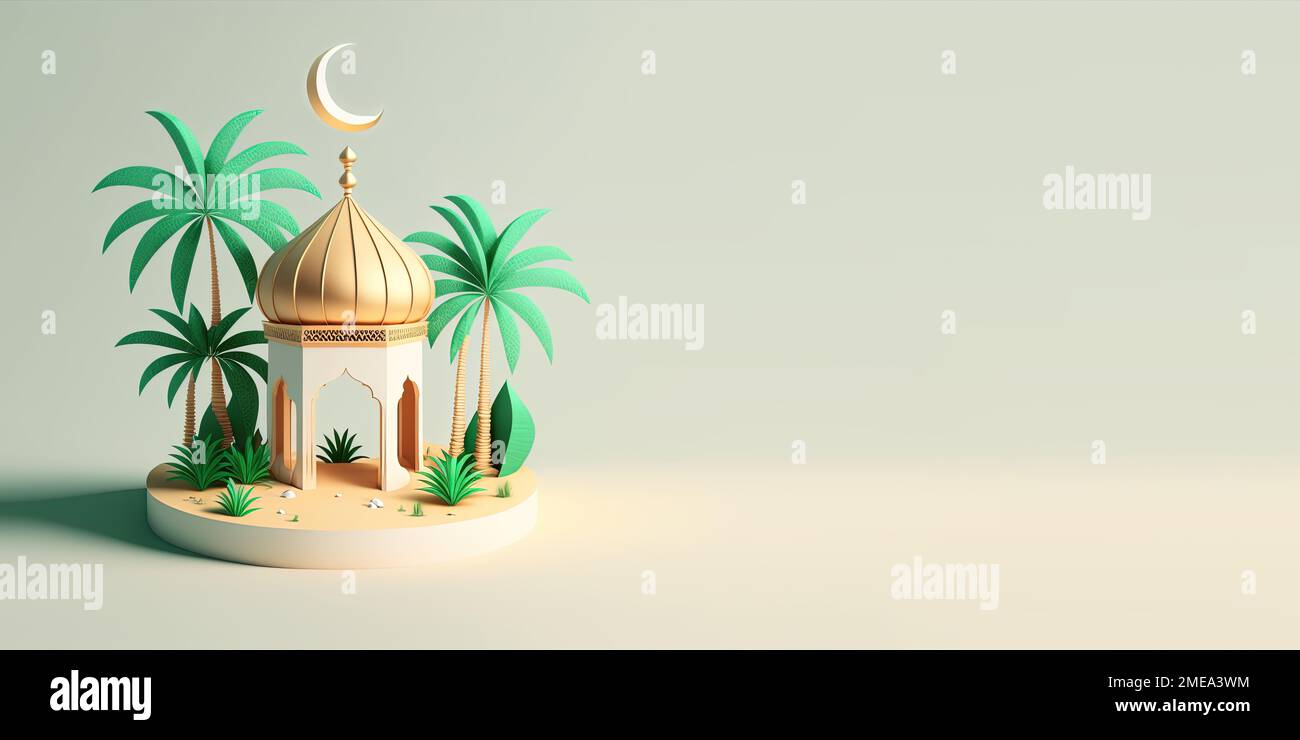 3D Mosque Illustration for Ramadan Greeting Stock Photo - Alamy