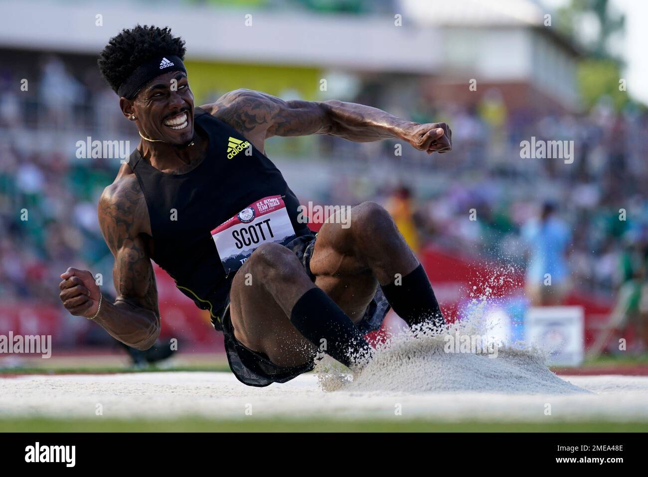 Donald Scott competes during the finals of men's triple jump at the U.S ...