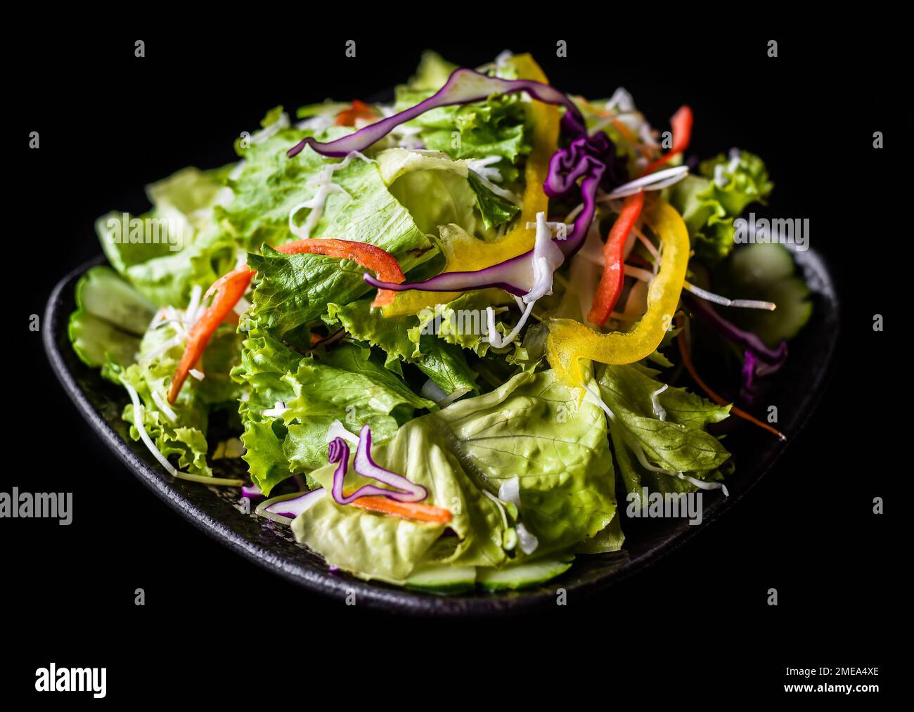Fresh Vietnamese salad with vegetables on black background side view ...