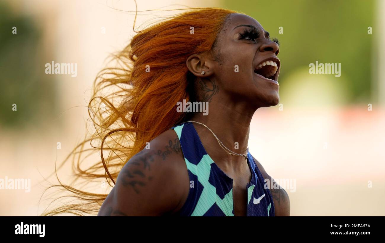 Sha'Carri Richardson celebrates after winning the fourth heat during ...