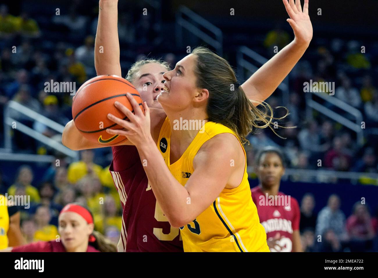 Michigan Forward Emily Kiser 33 Is Defended By Indiana Forward Lilly Meister During The