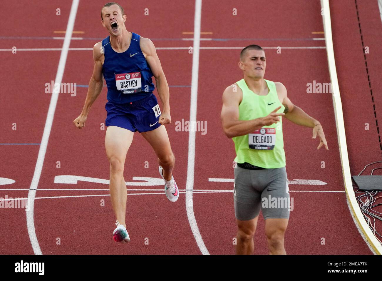 Steven Bastien celebrates his second place finish in the the decathlon ...