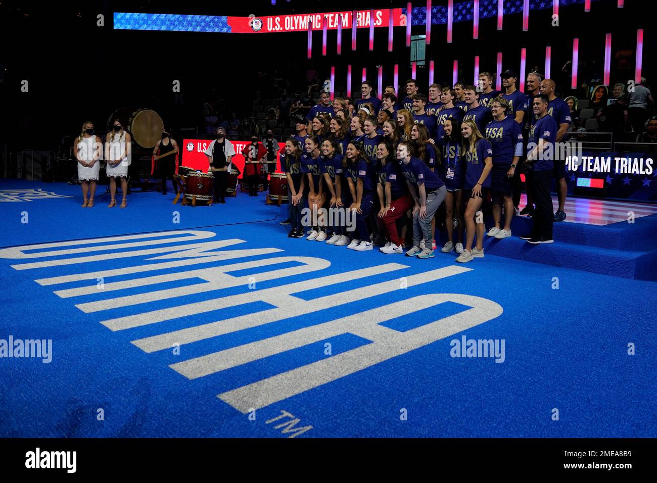 The USA Olympic swim team poses for a picture after the U.S. Olympic ...