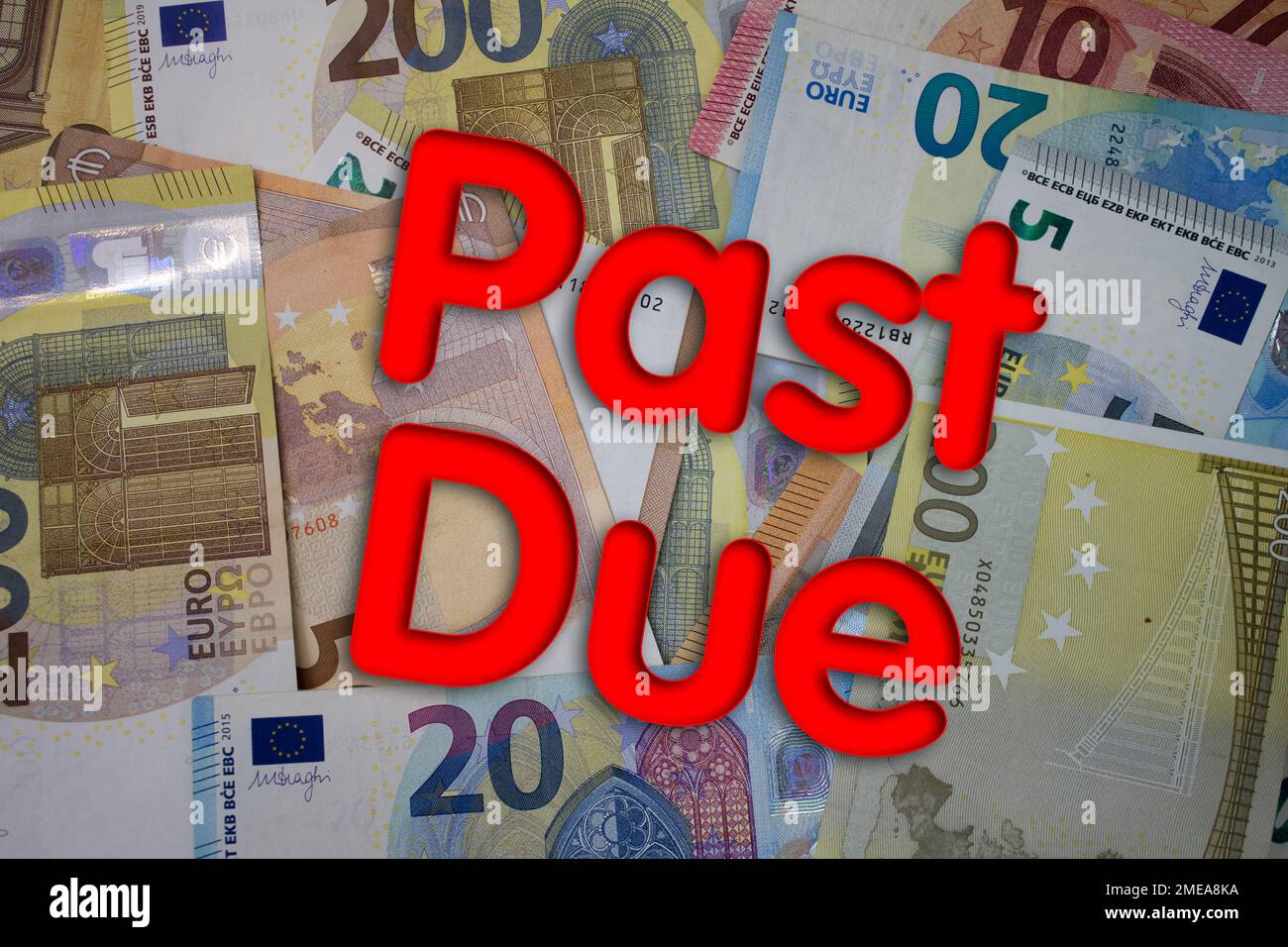 Past Due word with money. Paper currency background with different ...
