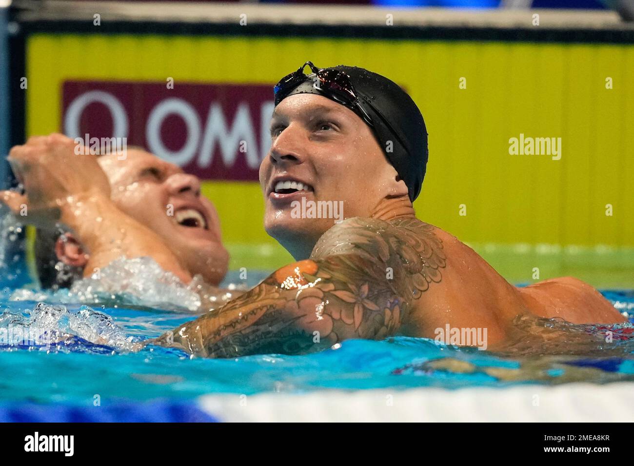Caeleb Dressel reacts after winning the men's 50 freestyle during wave ...