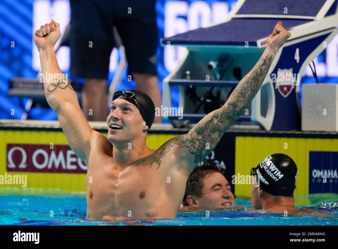 Caeleb Dressel reacts after winning the men's 50 freestyle during wave ...