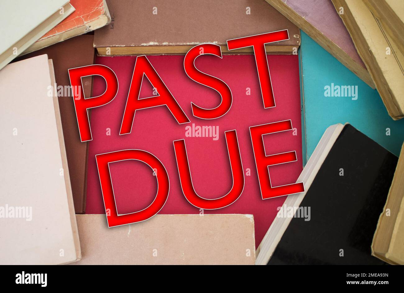 Past Due word in opened book with vintage, natural patterns old antique ...