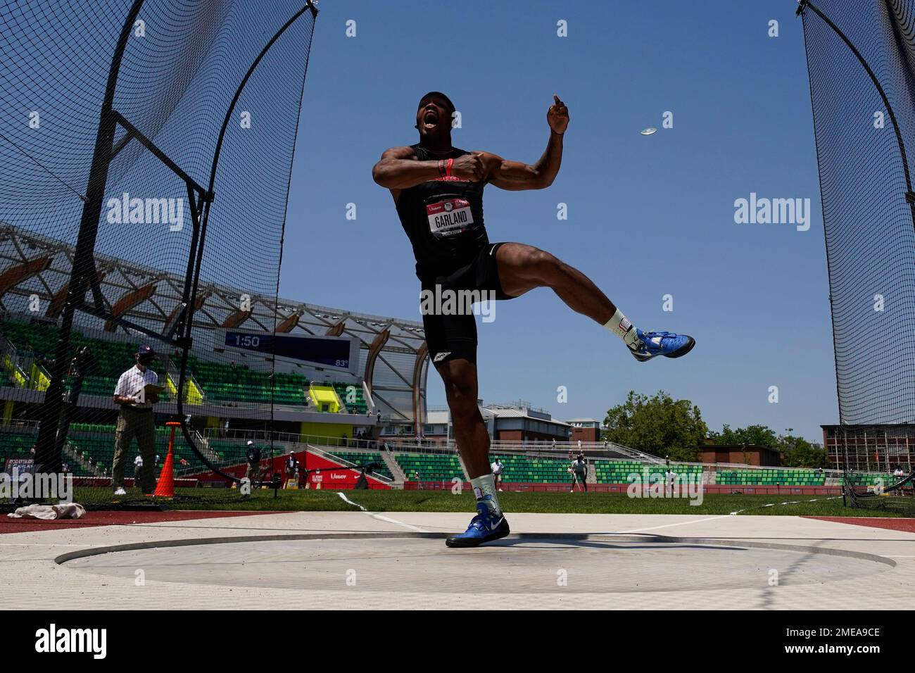 Kyle Garland competes in the decathlon discus throw at the U.S. Olympic ...
